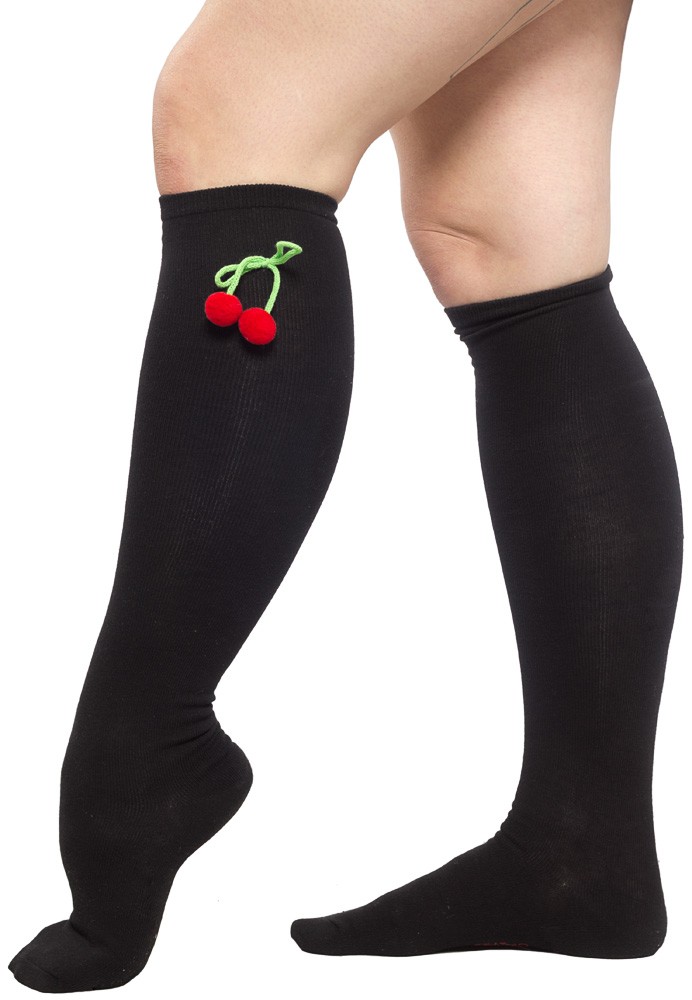 Cherries Pom Pom 17" Socks - SugarSkulls